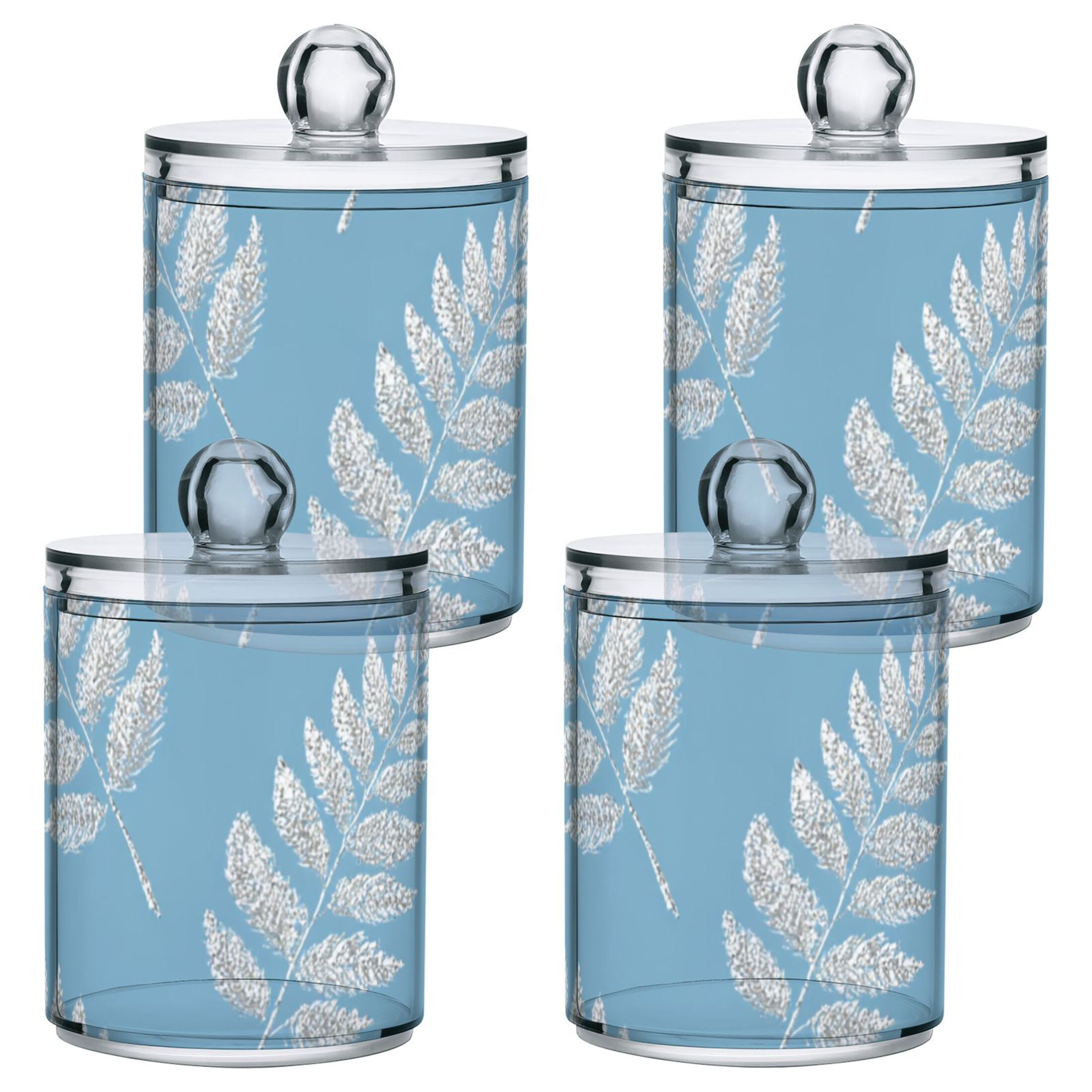 Blue Background Silver Fern Leaves Translucent Plastic Cans Storage ...