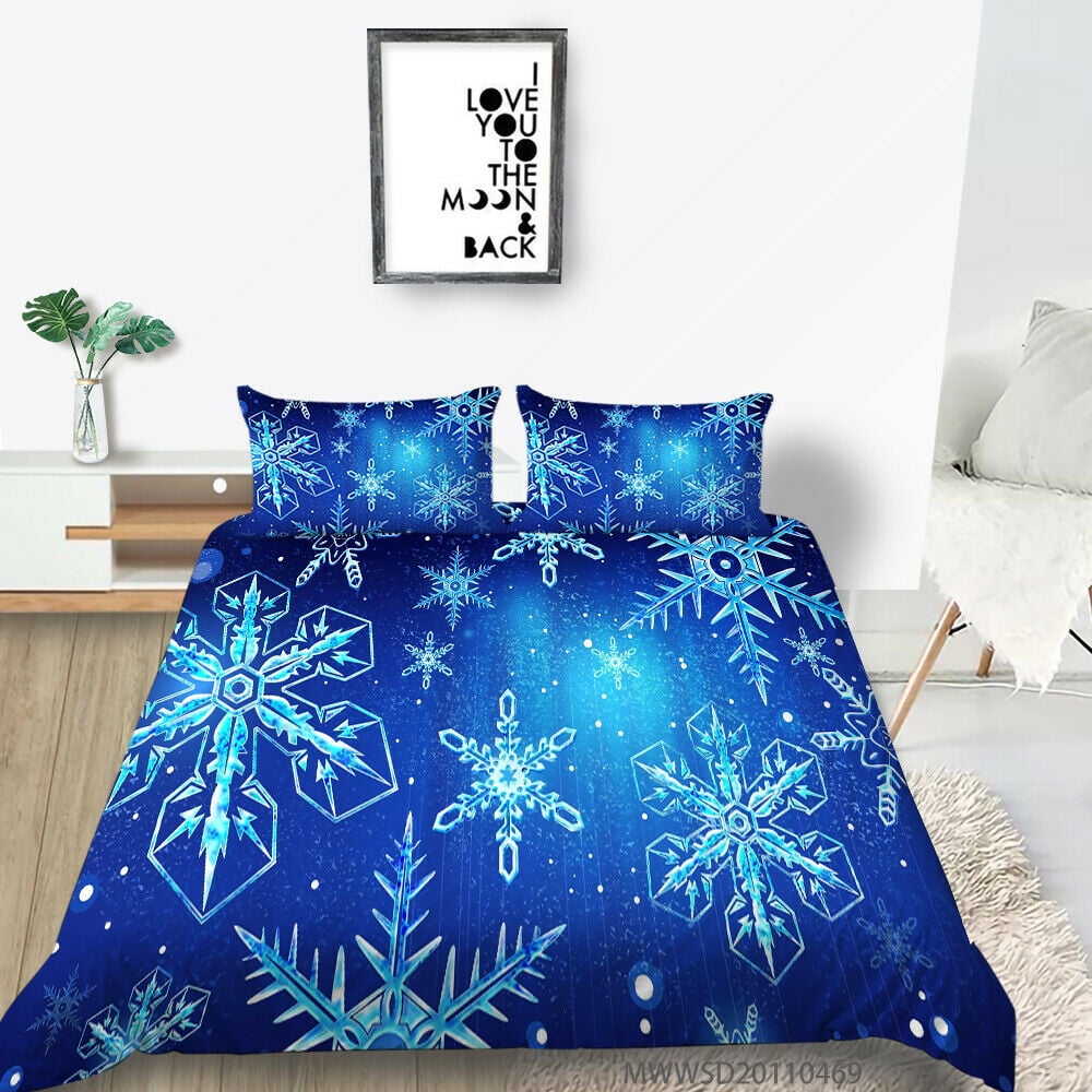 Blue Background Snowflake Painting Bedding Cover Suit Christmas Highend ...