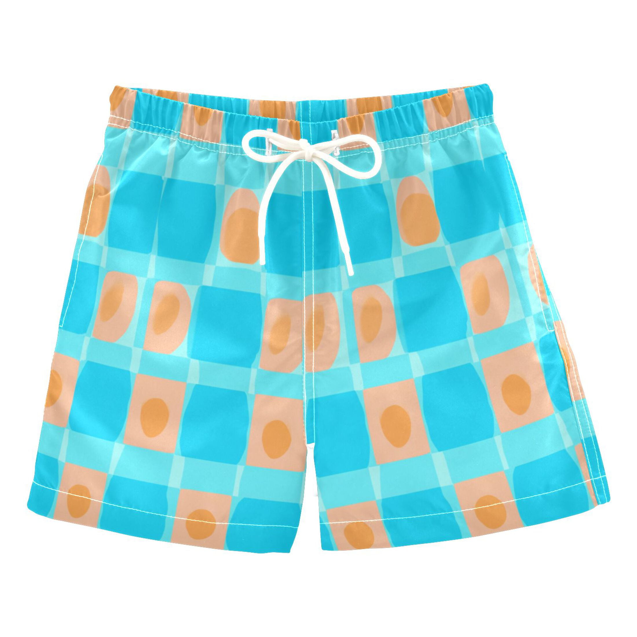 Blue Background Squares Pattern Boys' Swim Trunks Beach Pool Shorts ...