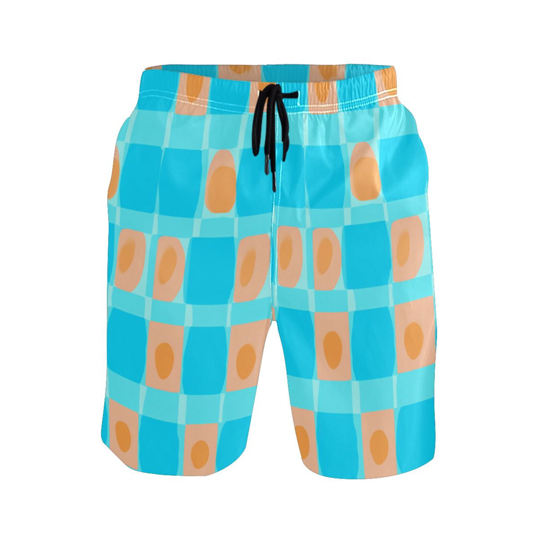 Blue Background Squares Pattern Large Size Men's Lightweight Beach ...