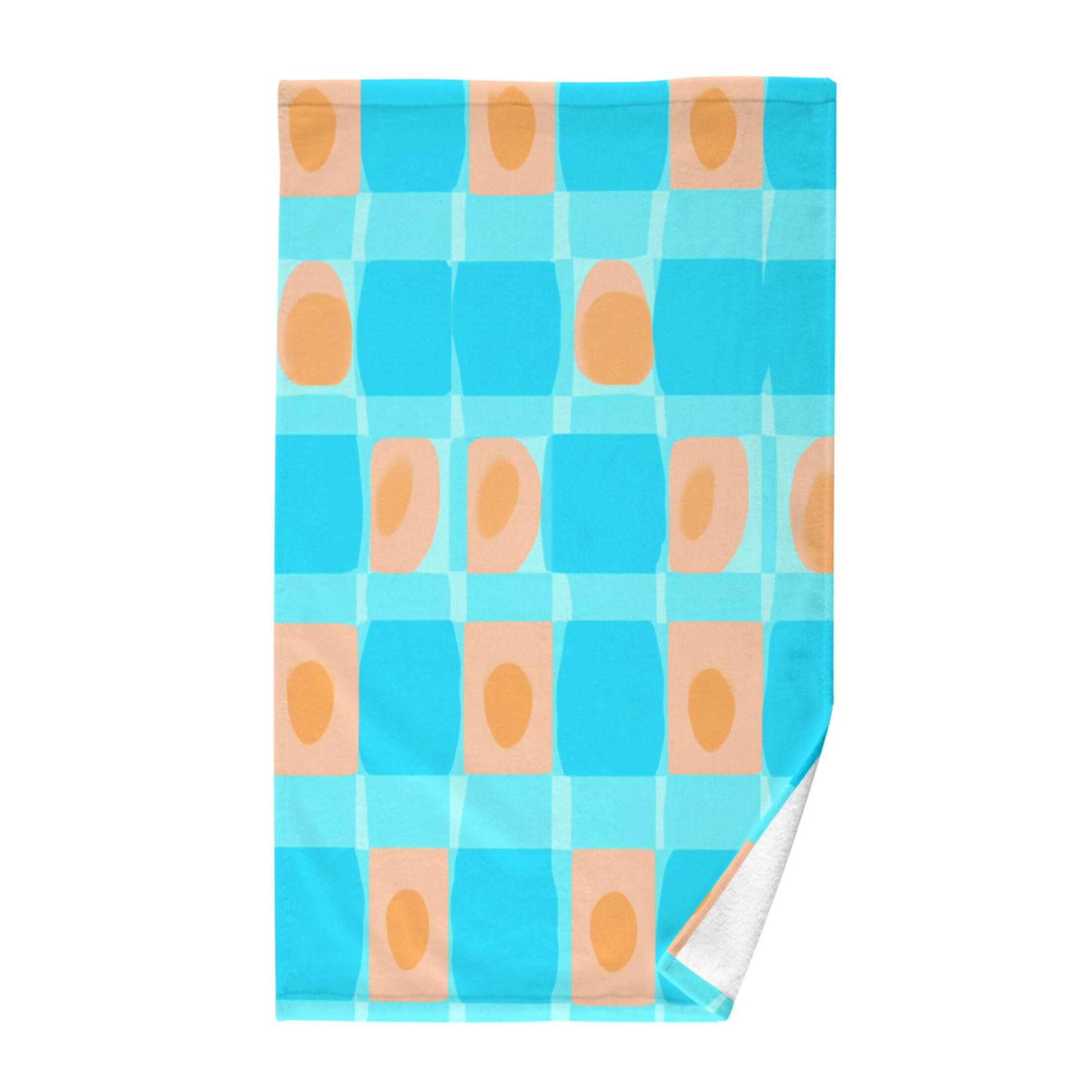 Blue Background Squares Pattern Soft 100% Cotton Towel, High Absorbency ...