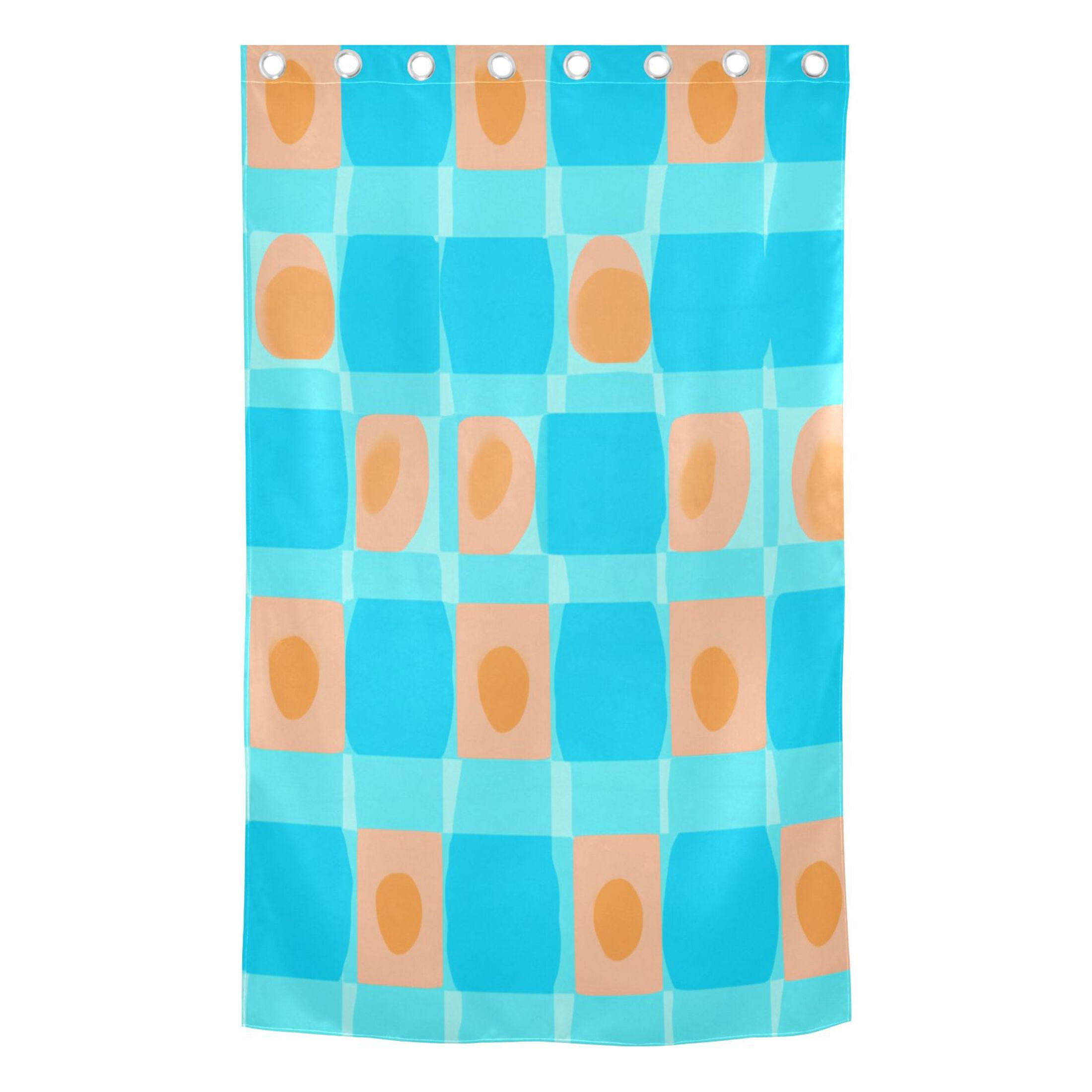 Blue Background Squares Pattern Thermal Insulated Blackout Curtain ...