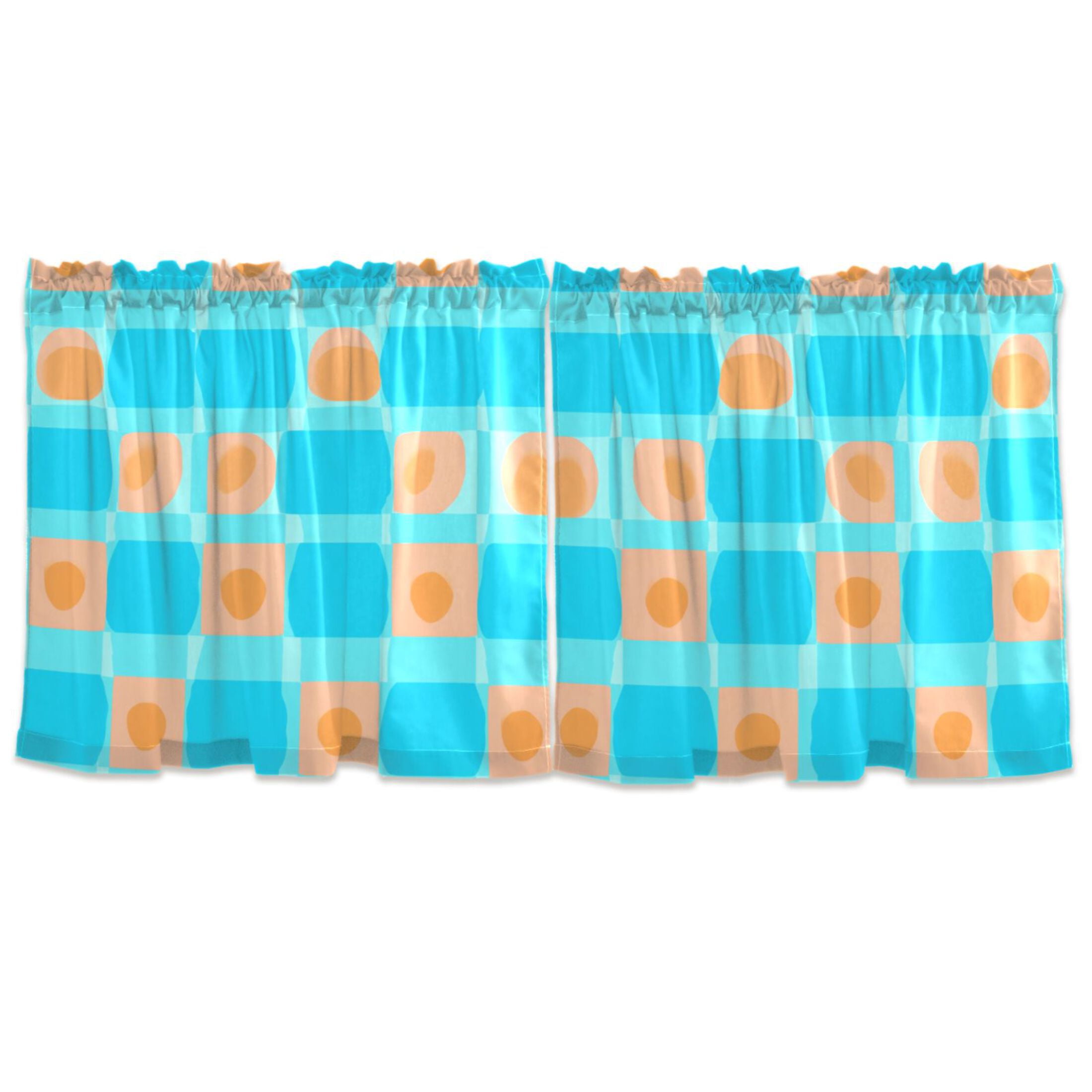 Blue Background Squares Pattern Tier Curtains for Kitchen 57x36 Inch ...