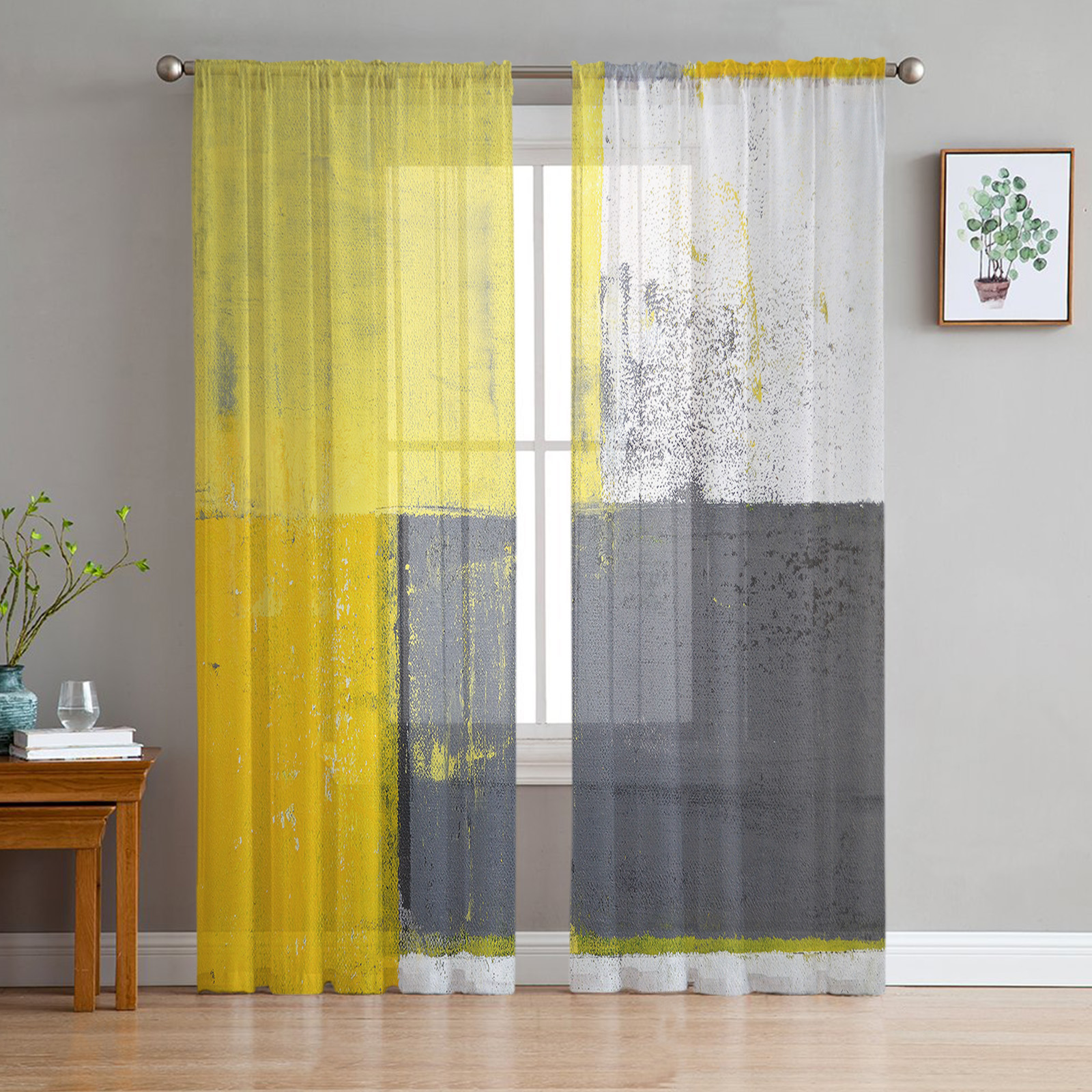 Blue Background Stripes Tulle Curtains for Living Room Bedroom Sheer ...