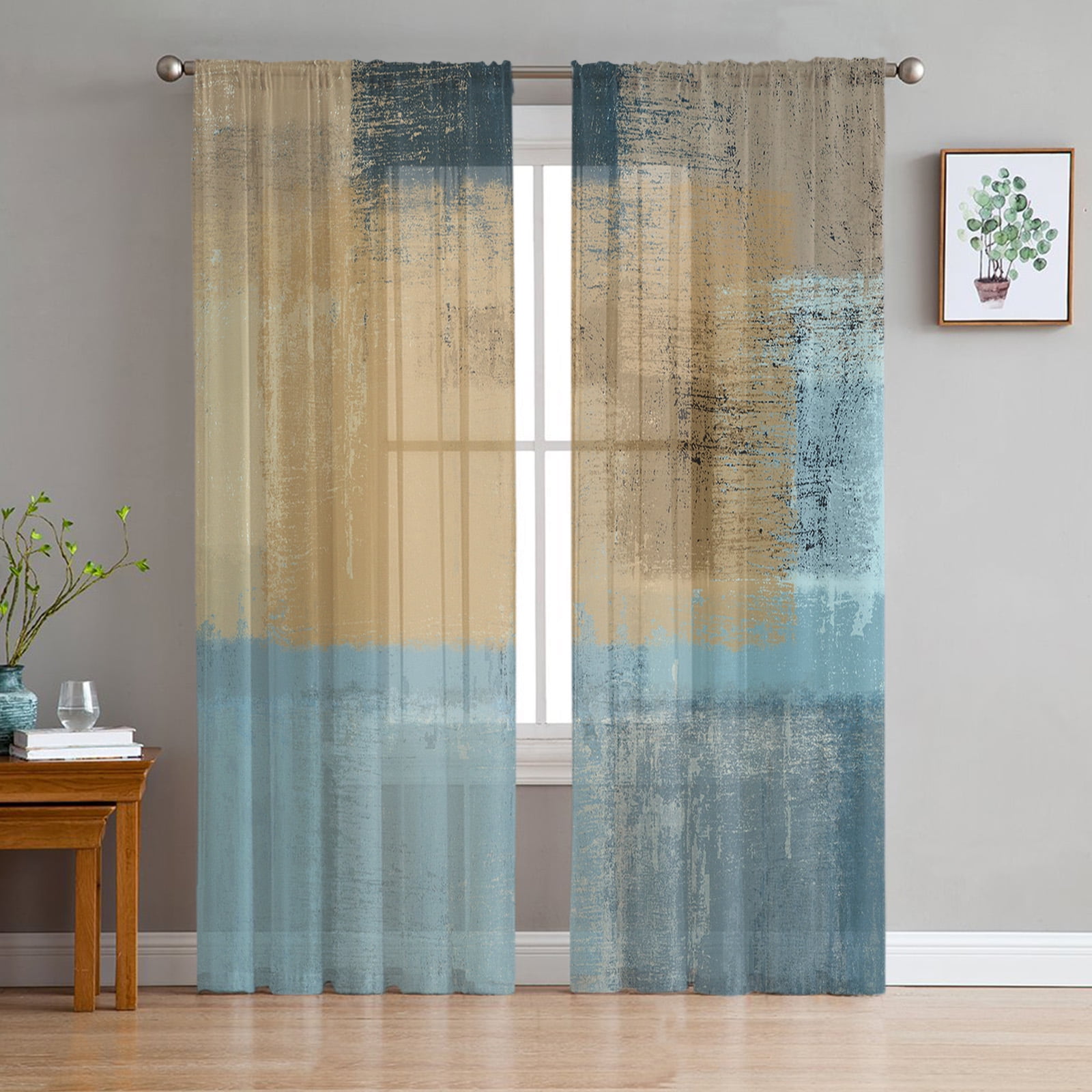 Blue Background Stripes Tulle Curtains for Living Room Bedroom Sheer ...
