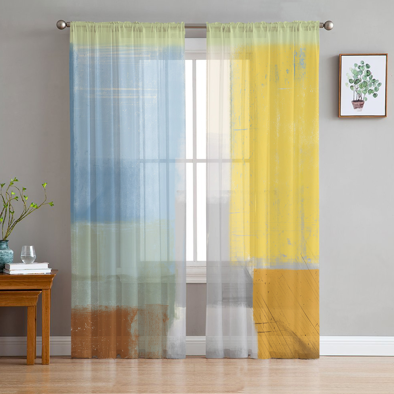 Blue Background Stripes Tulle Curtains for Living Room Bedroom Sheer ...