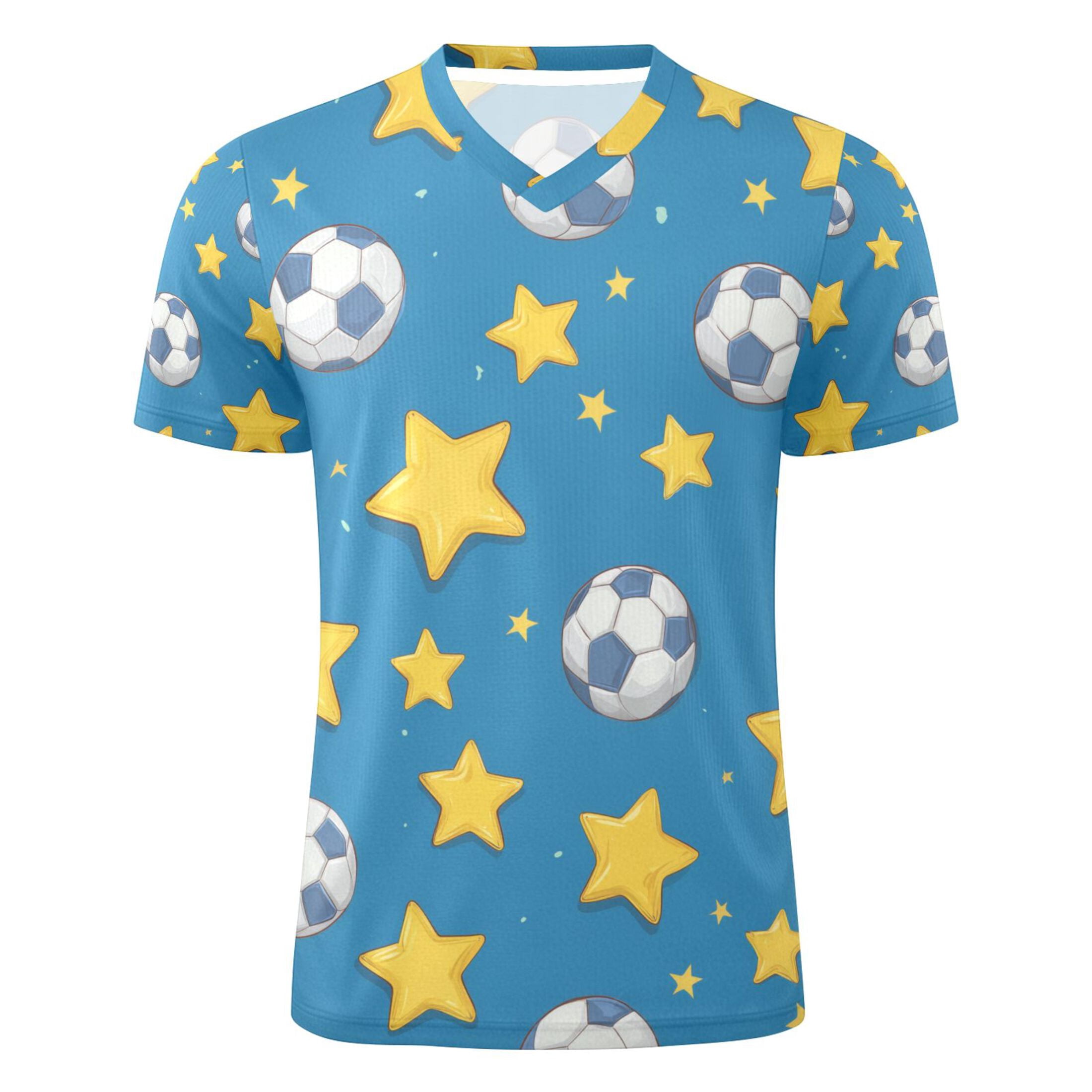 Blue Background Yellow Stars Cute Footballs Men's Sports Jerseys ...