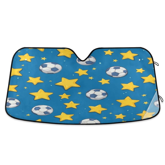 Blue Background Yellow Stars Cute Footballs Windshield Sun Shade ...