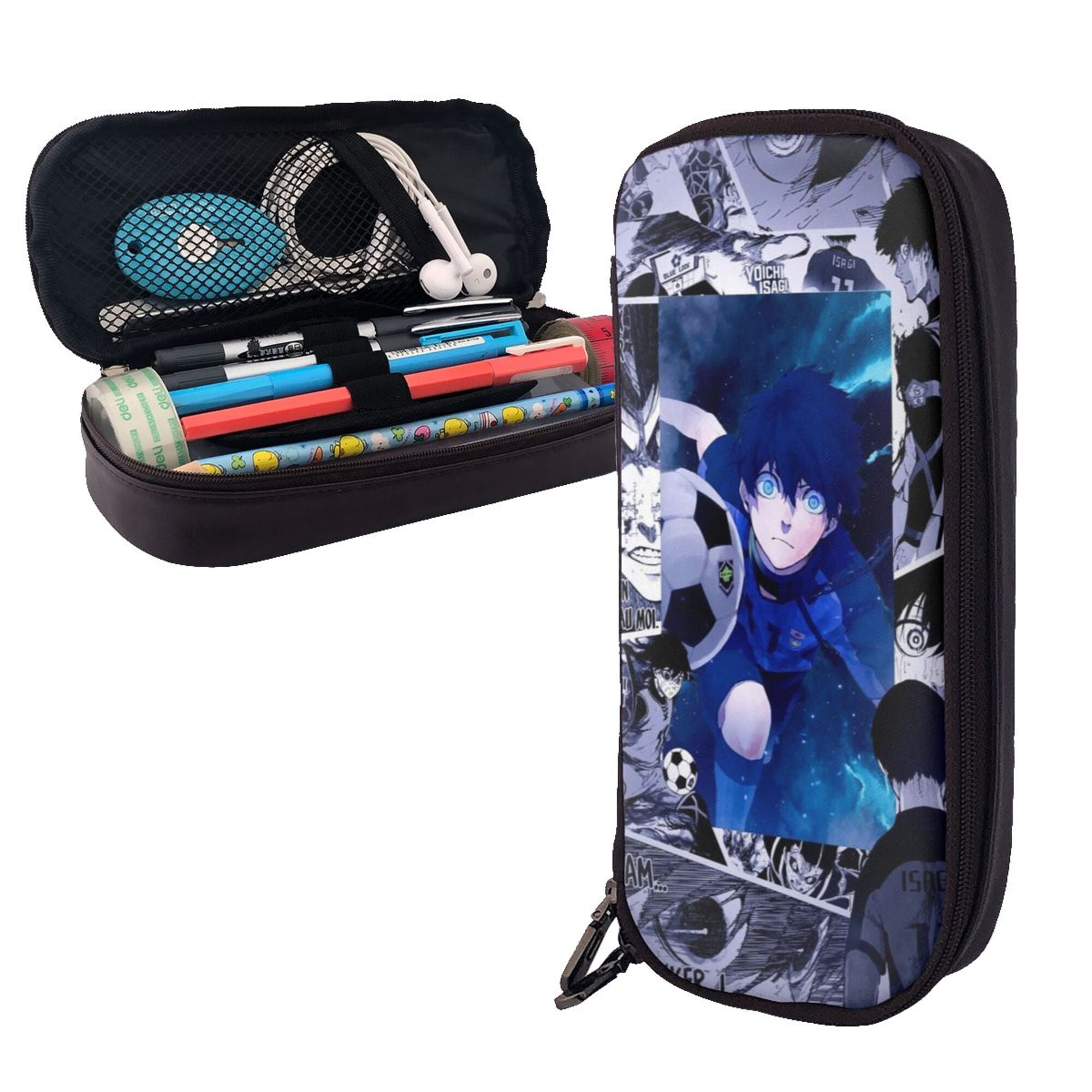 Blue Ball Loc-,K Leather Pencil Case Portable Pen Bag Pouch With Zipper ...