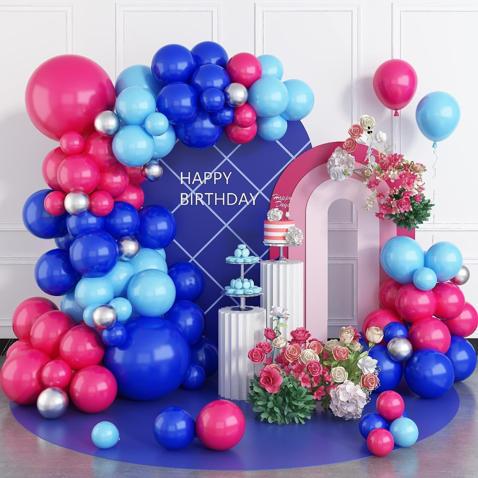 Blue Balloon Arch Kit, Blue Hot KKS1 Pink Balloons Party, 5 10 18 Inch ...