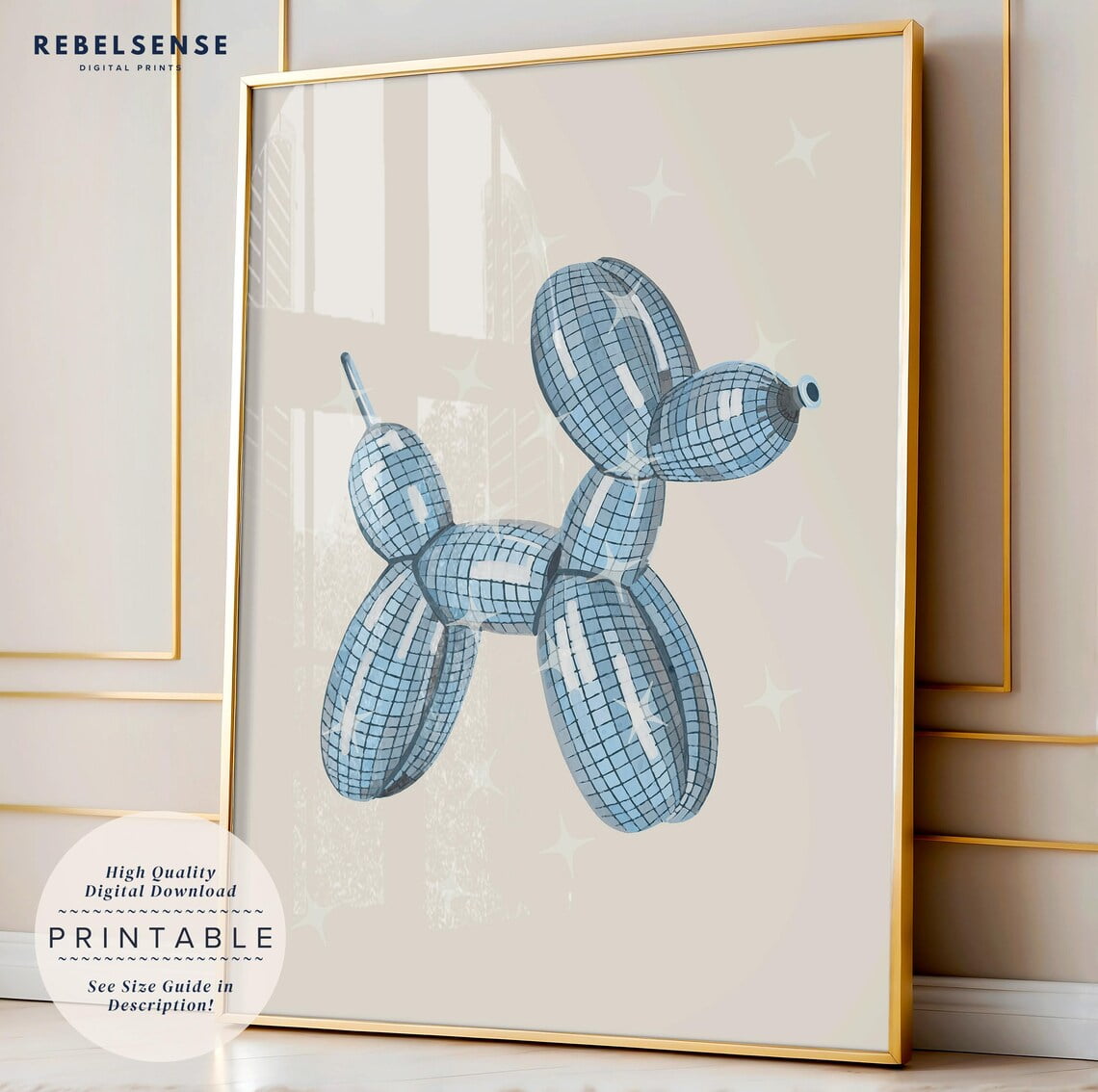 Blue Balloon Dog Print Disco Wall Art College Dorm Decor Maximalist ...
