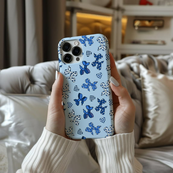 Blue Balloon Dog Quirky Checker Art Case for iPhone 17 16 15 14 13 12 ...