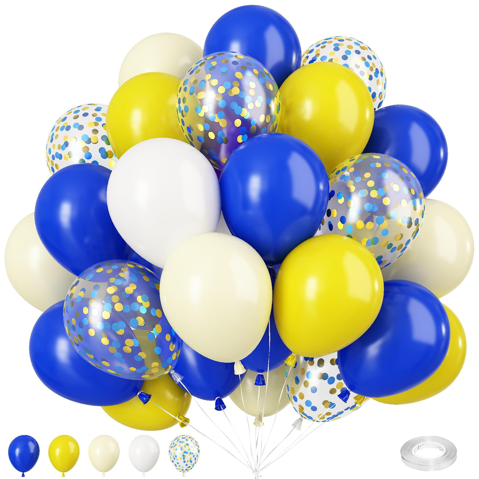 Blue Balloon, Blue and Yellow Balloons Set, 50Pcs 12 Inch Royal Blue Yellow White Balloons ...