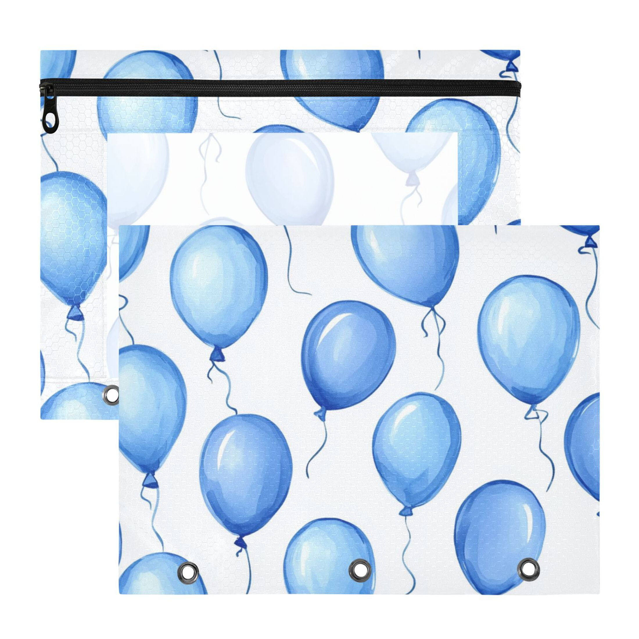 Blue Balloons Cartoon 3-Ring Binder Pouches A4 Size Zipper Pocket File ...