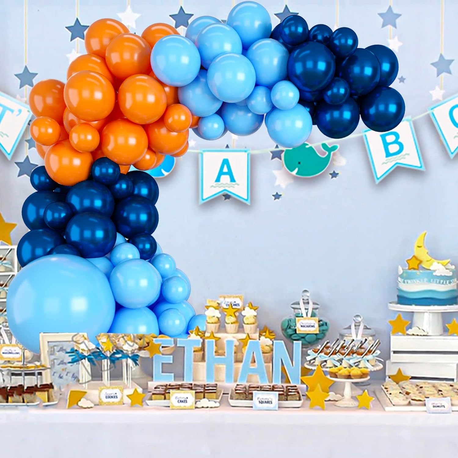 Blue Balloons Garland Arch Kit, Navy Blue and Orange Balloon Arch Kit ...