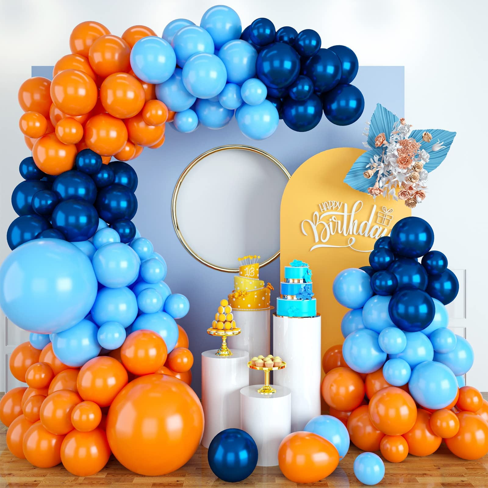Blue Balloons Garland Arch Kit, Navy KKS1 Blue and Orange Balloon Arch ...
