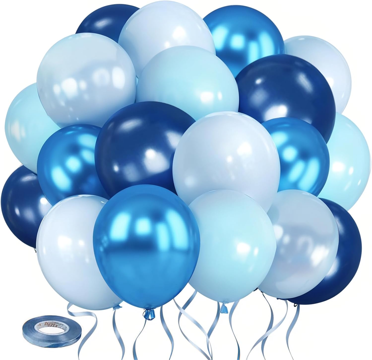 Blue Balloons Set,60pcs 12 inch Metallic Blue Balloons Pearl Light Blue ...