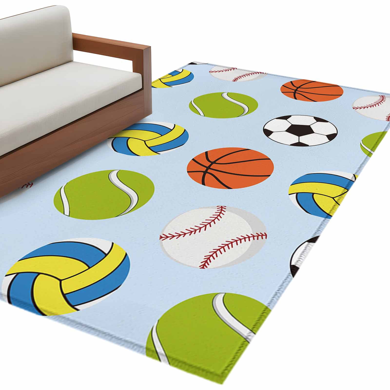 Blue Balls Area Rugs Collection 4'x6', Baseball Tennis Basketball ...