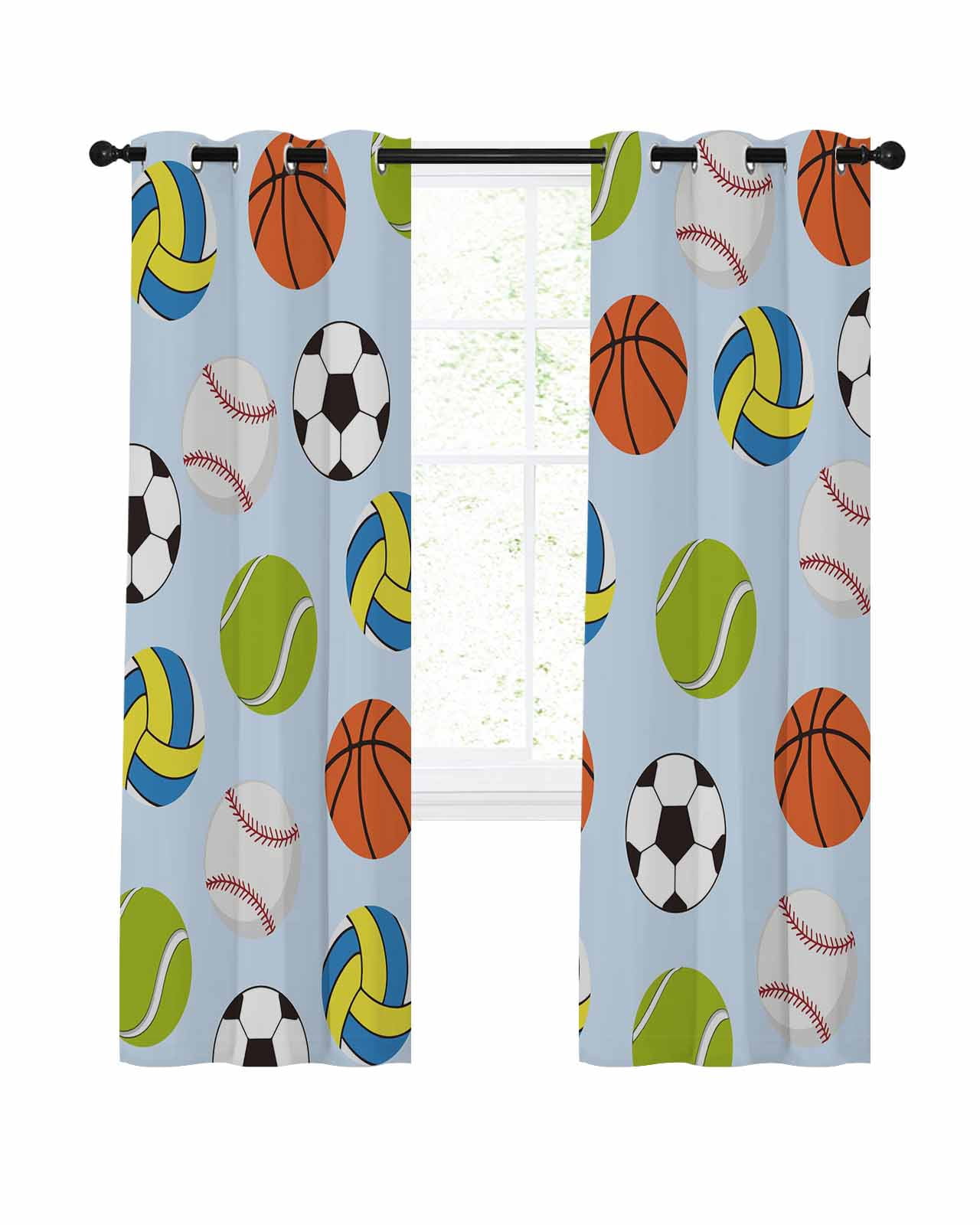 Blue Balls Blackout Curtains 90 Inches Length, Baseball Tennis ...