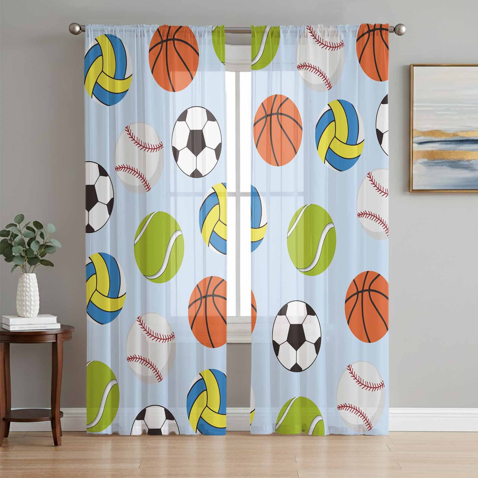 Blue Balls Sheer Curtains 84 Inch Length 2 Panels Set Window Treatments ...