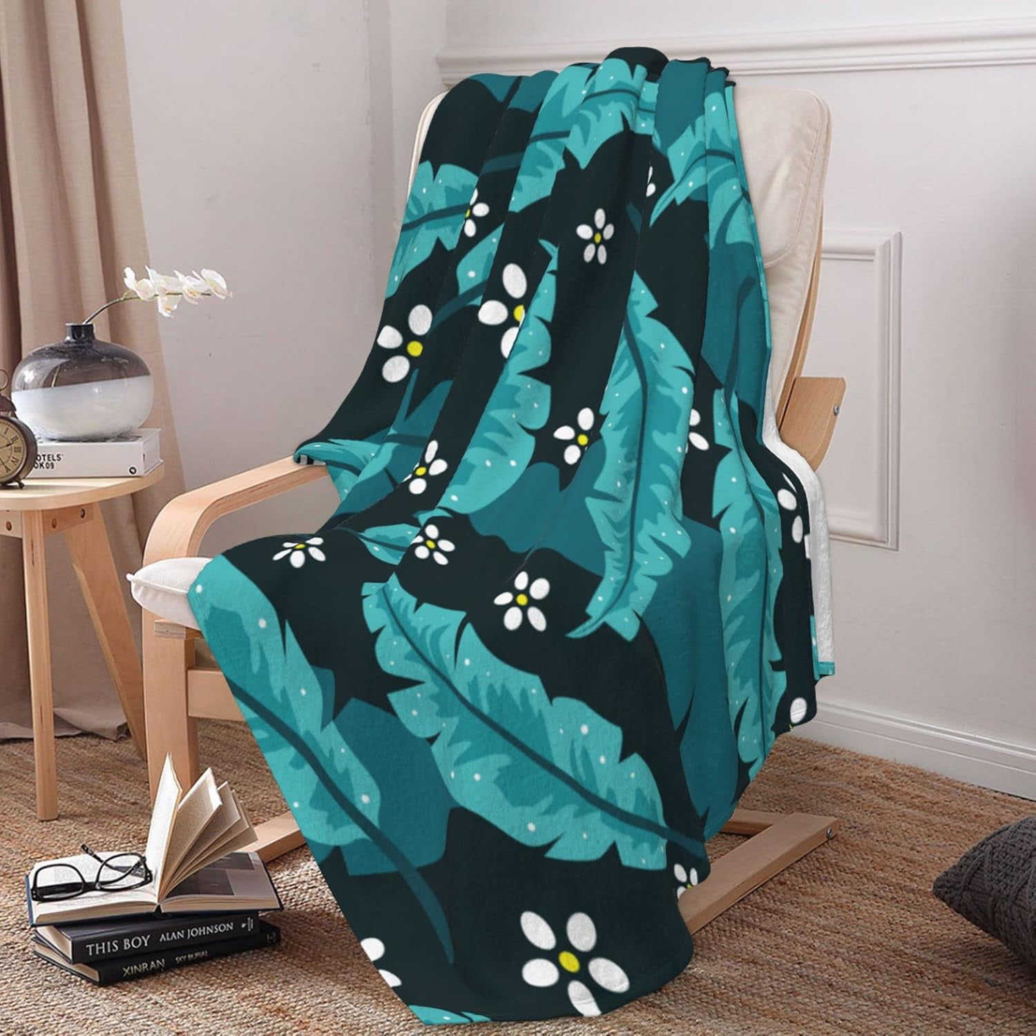 Blue Banana Leaf Blanket for Couch Bed Throw Blanket, Aesthetic ...