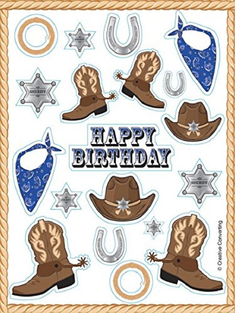 Blue Bandana Cowboy Western Theme Kids Birthday Party Favor Sticker ...
