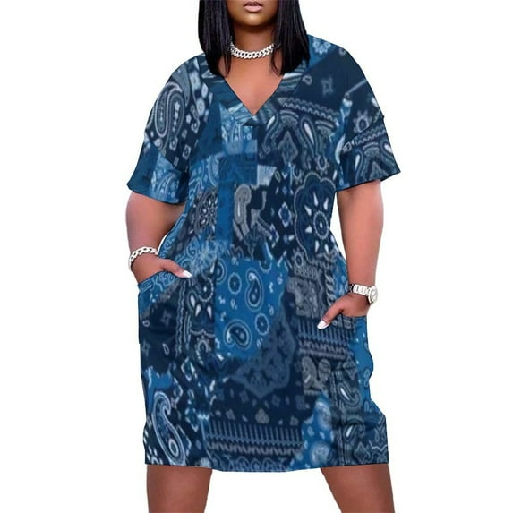 Blue Bandana Kerchief Paisley Loose Pocket Dress Dresses Summer Summer ...