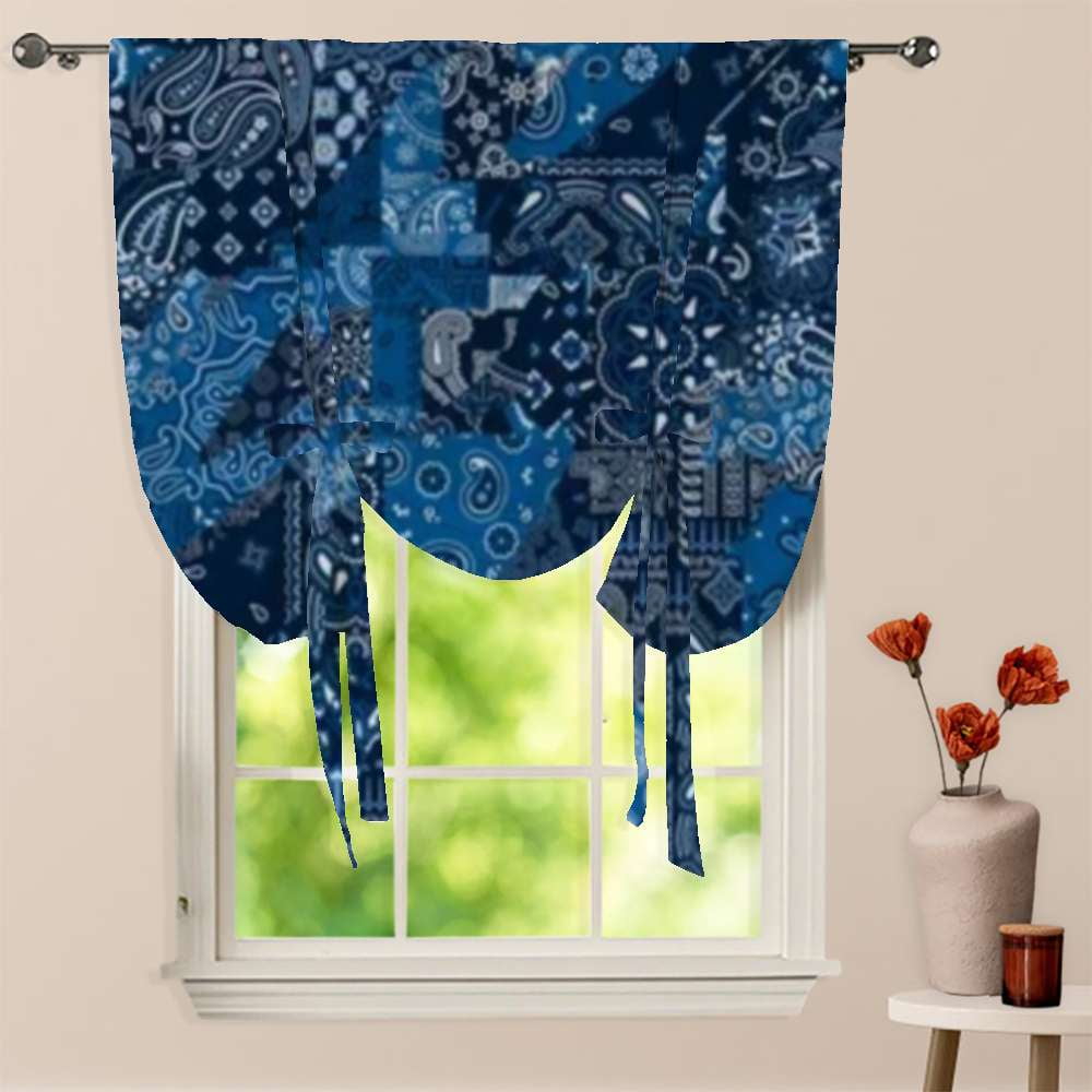 Blue Bandana Kerchief Paisley Window Curtain for Living Room Roman ...