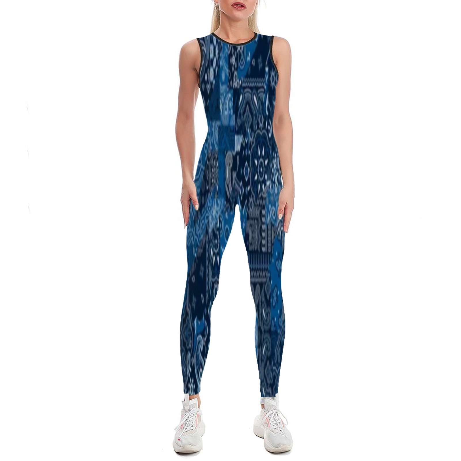 Blue Bandana Kerchief Paisley Women's One Piece Yoga Jumpsuits Leggings ...