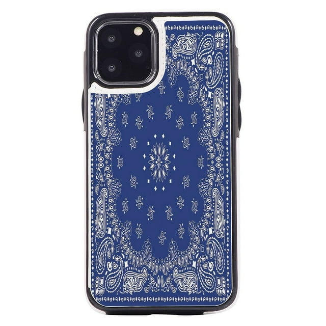Blue Bandana Print Leather Wallet Case for iPhone 16 15 14 13 12 11 Pro Max Wallet Case Card ...