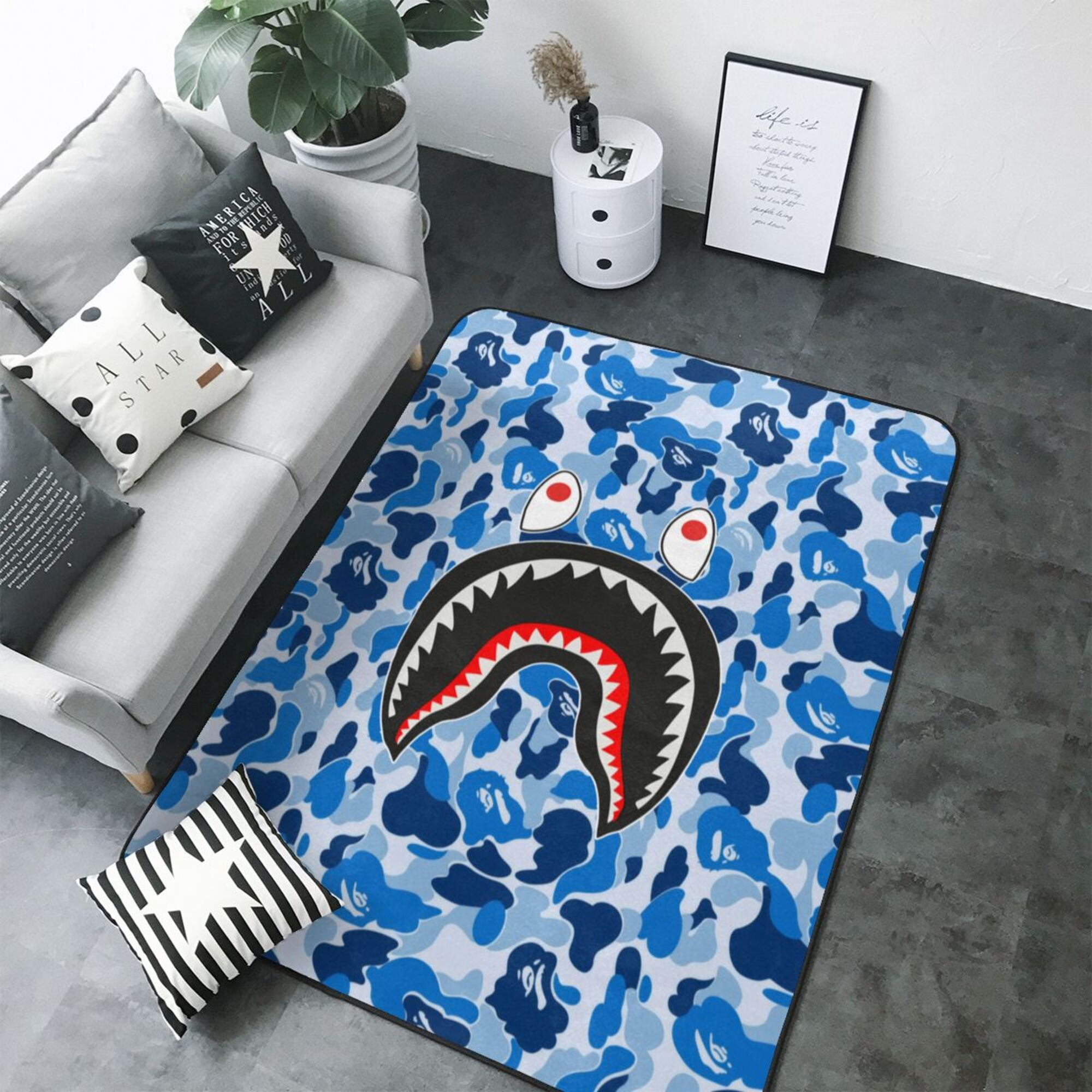 Blue Bape Shake Camo Area Rug 80x58 inch, Modern Bedroom Decor Rugs ...