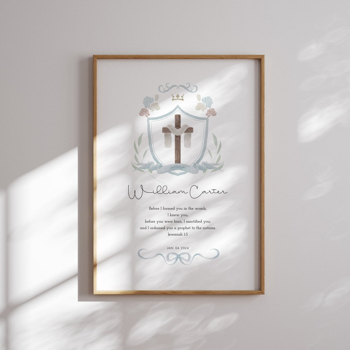 Blue Baptism Name Sign, Jeremiah 1:5, Christian Baby Unframed Paper ...