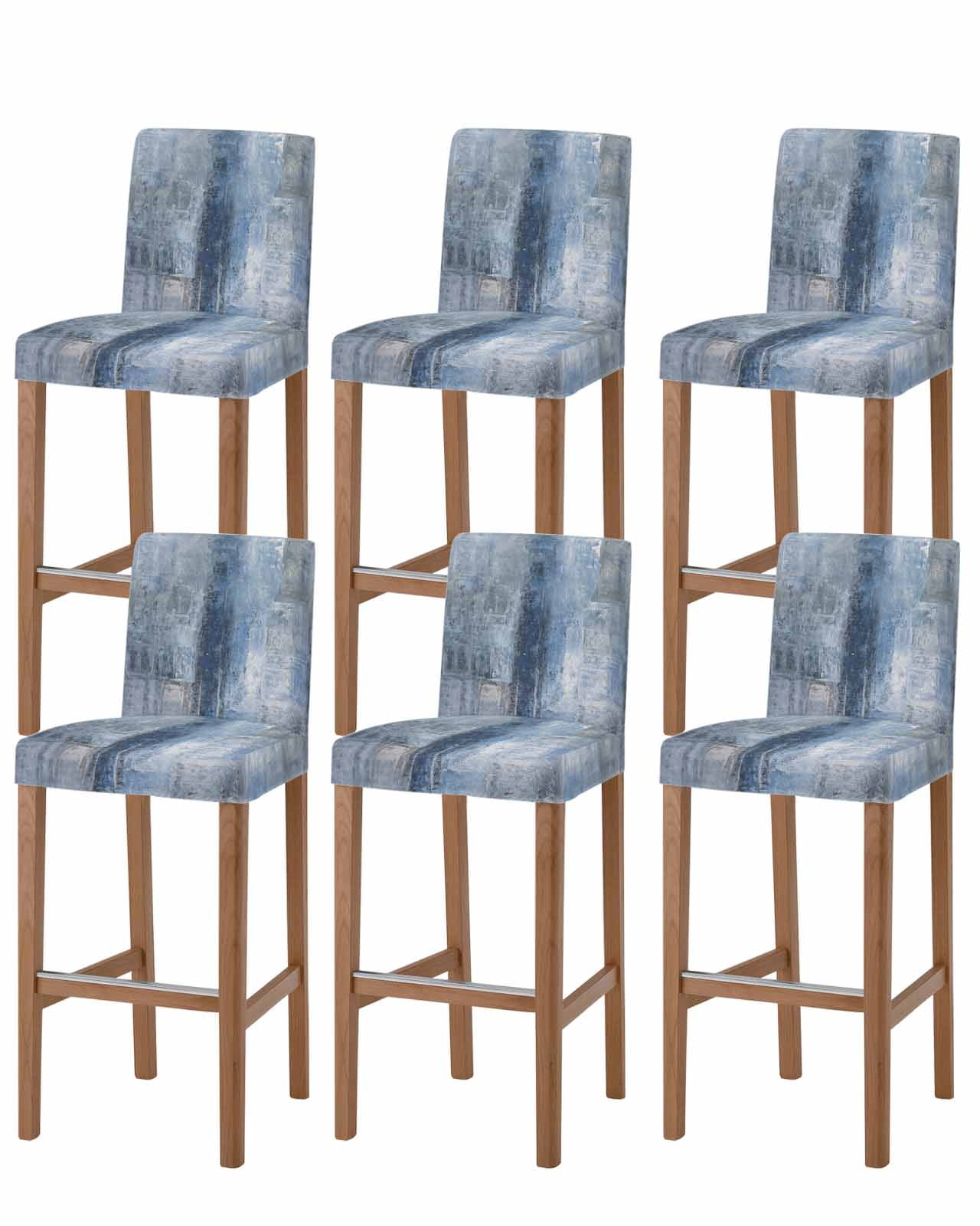 Blue Bar Stool Covers - Stretch Dining Chair Covers Set of 6, Retro Oil ...