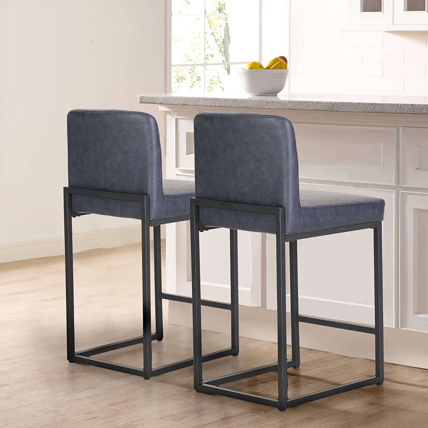 Blue Bar Stools Set of 2,Counter Height 24" Bar Stools, Modern Faux ...