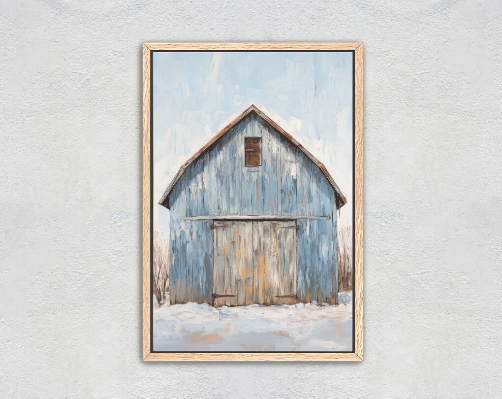 Blue Barn Painting, Farm Barn Decor, Barncore, Cottagecore ,Decor For ...