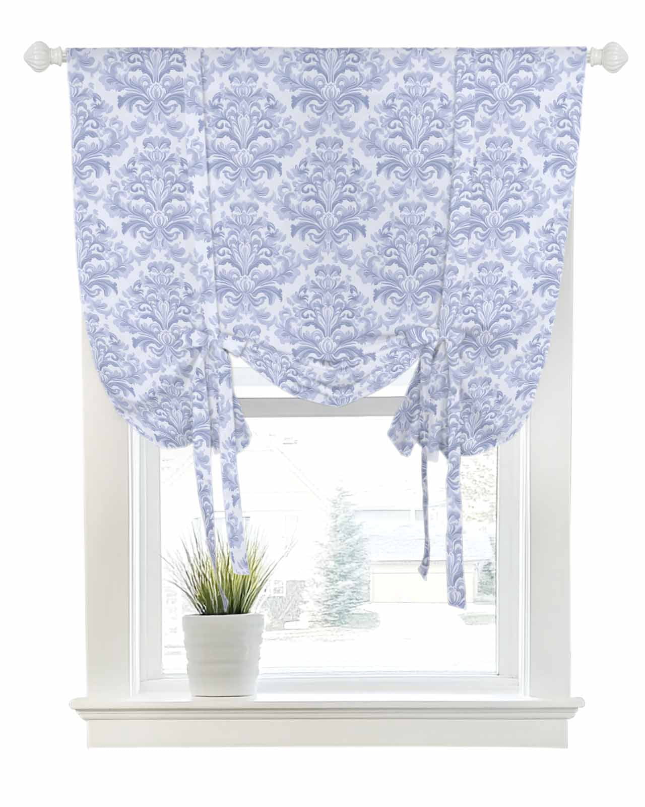Blue Baroque Tie Up Curtains for Window, Thermal Insulated Balloon ...