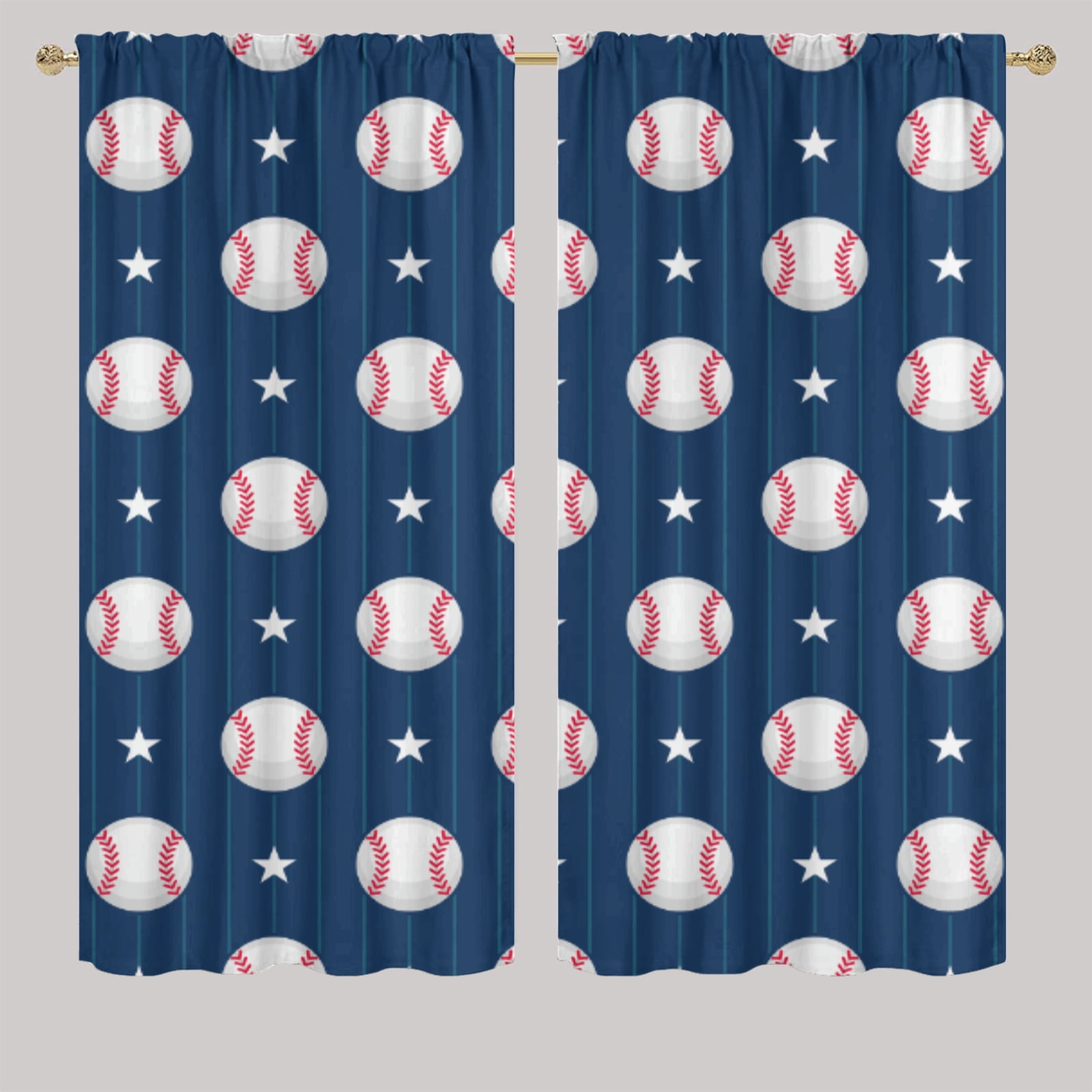 Blue Baseball Blackout Curtains Set Baseball Patterns on Stars Stripes ...