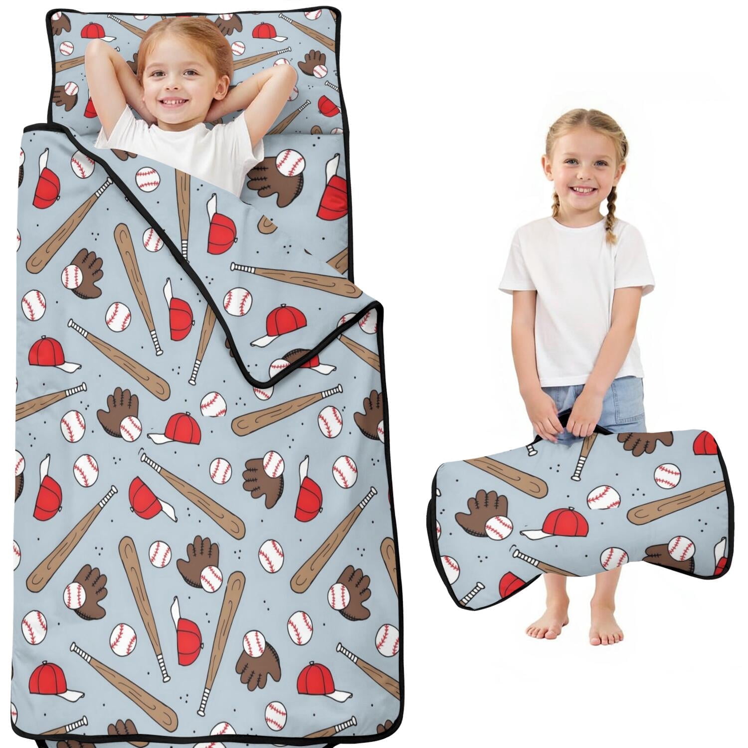 Blue Baseball Gear Pattern Toddler Nap Mats for Kids Preschool,Sleeping ...