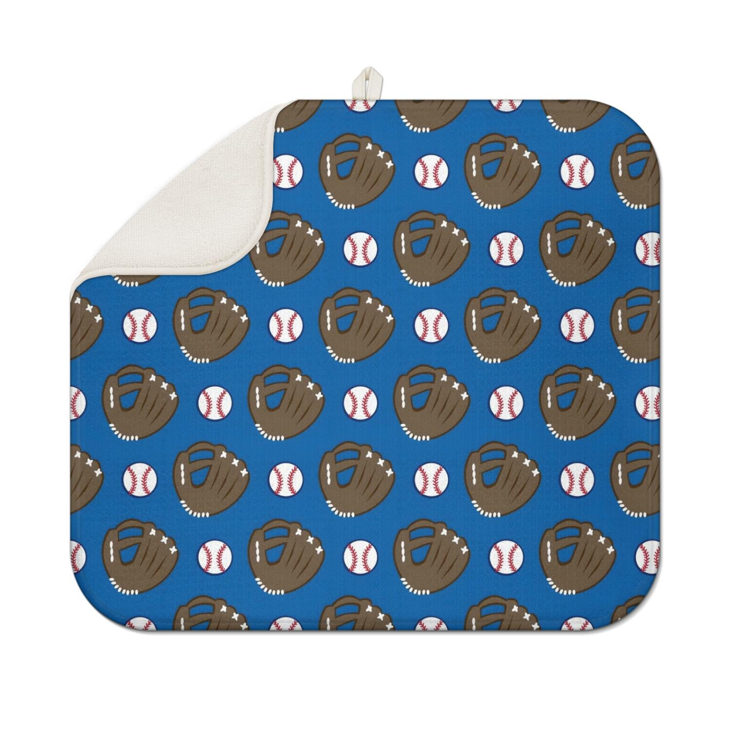 Blue Baseball Gloves and Balls Pattern Dish Drying Mat for Kitchen 1 ...