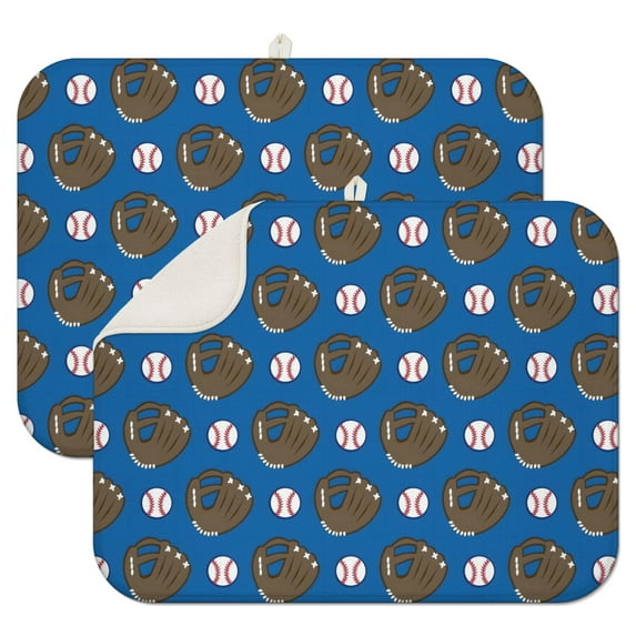 Blue Baseball Gloves and Balls Pattern Dish Drying Mat for Kitchen 1 ...