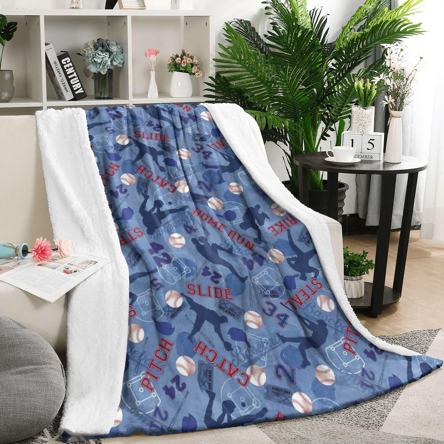 Blue Baseball Silhouette Pattern Blanket,Comfortable Soft Lamb Wool ...