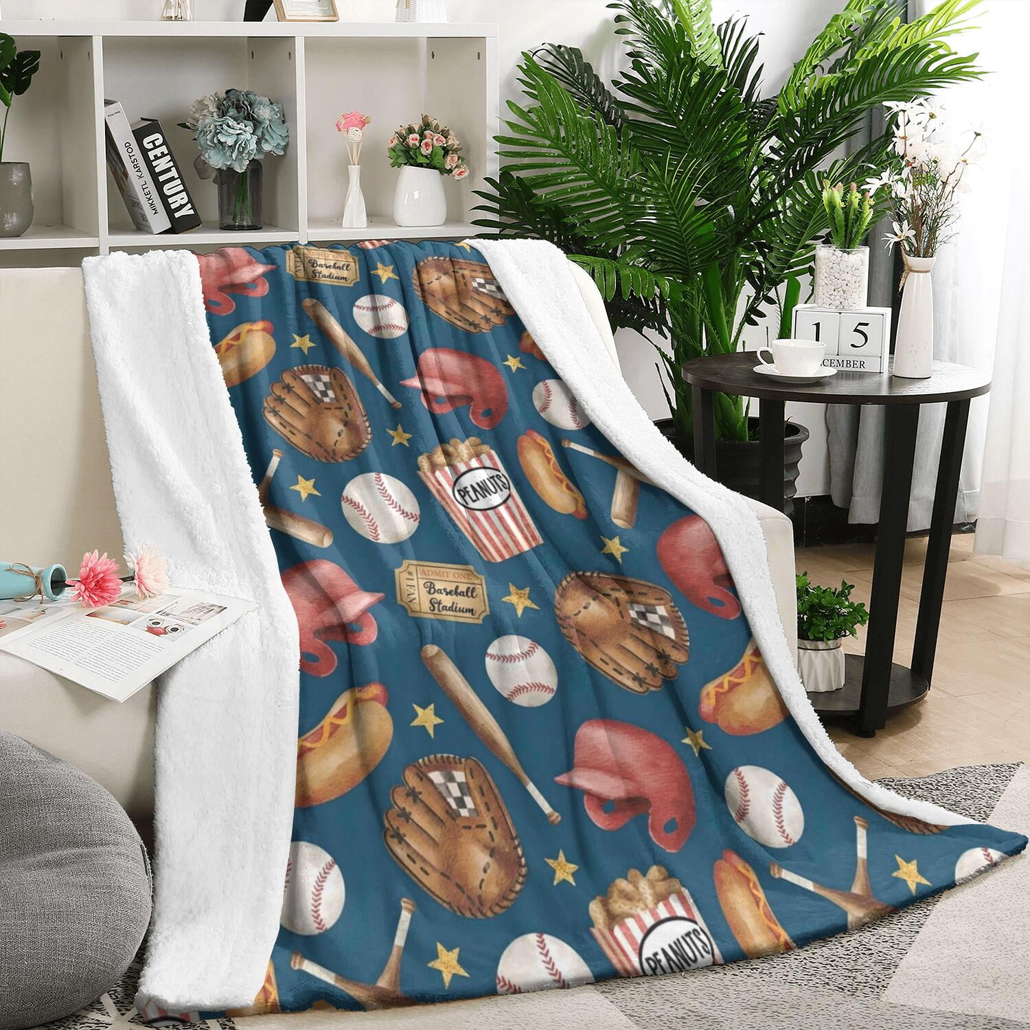 Blue Baseball Stadium Pattern Blanket,Comfortable Soft Lamb Wool Throw ...