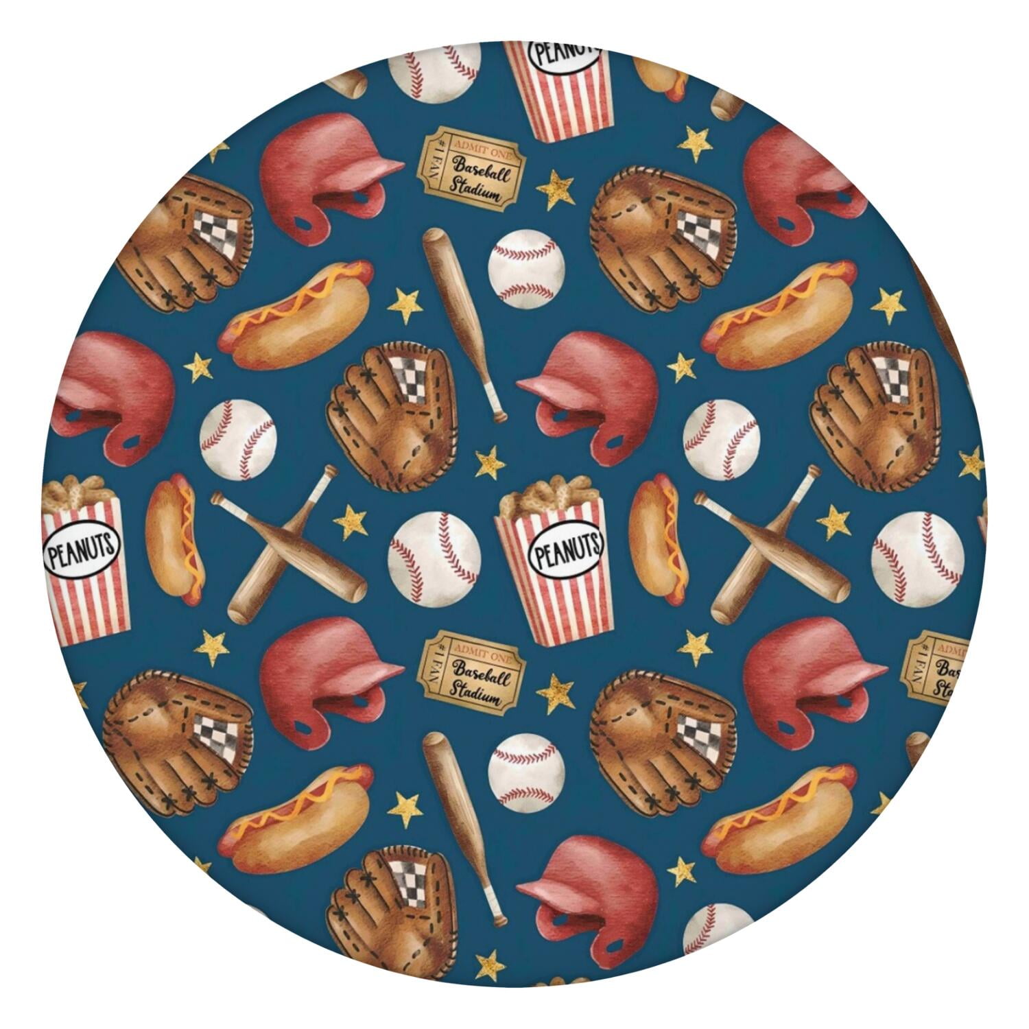 Blue Baseball Stadium Pattern Round Fitted Tablecloth with Elastic Edge ...
