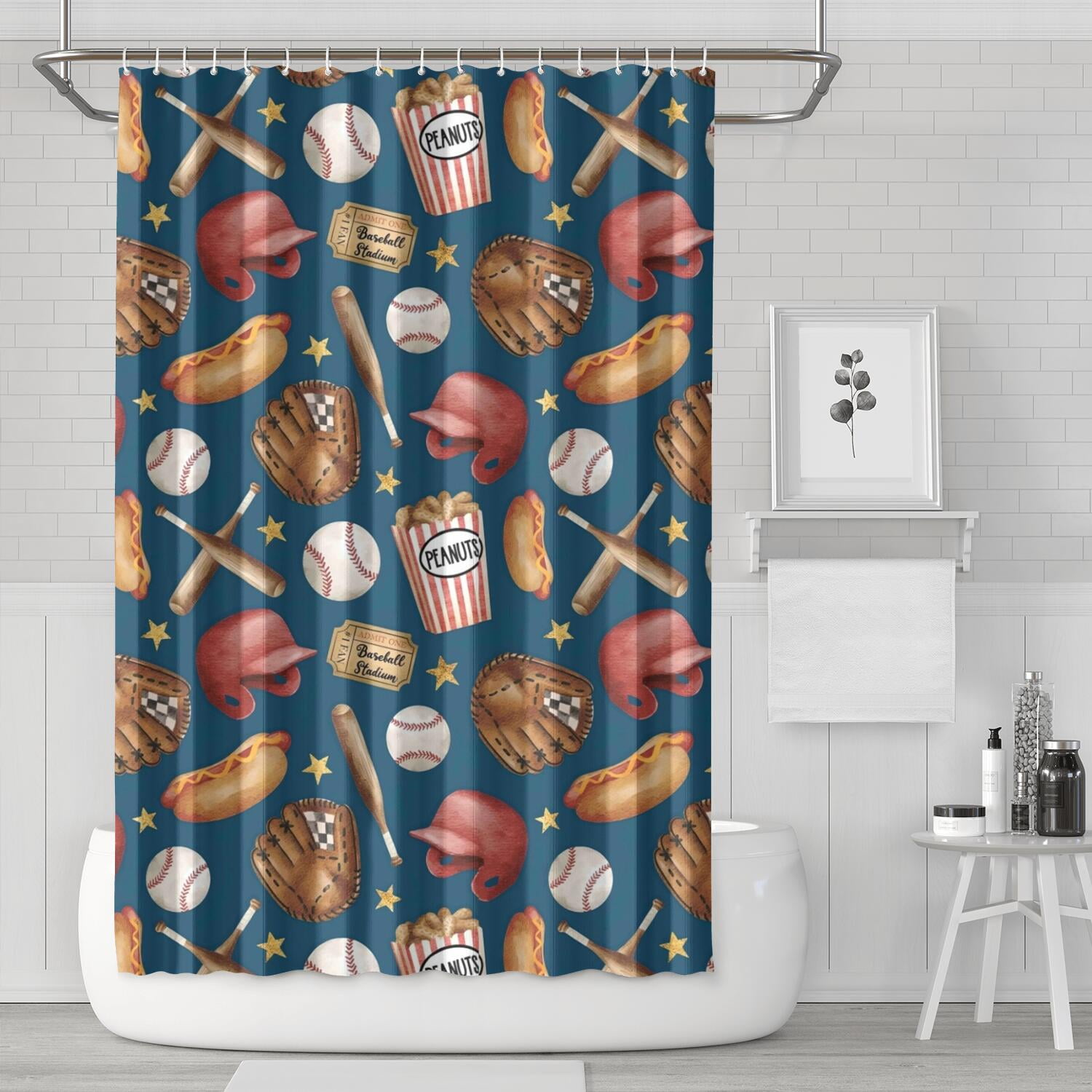 Blue Baseball Stadium Pattern Shower Curtain 72"x72" ,Bathroom ...