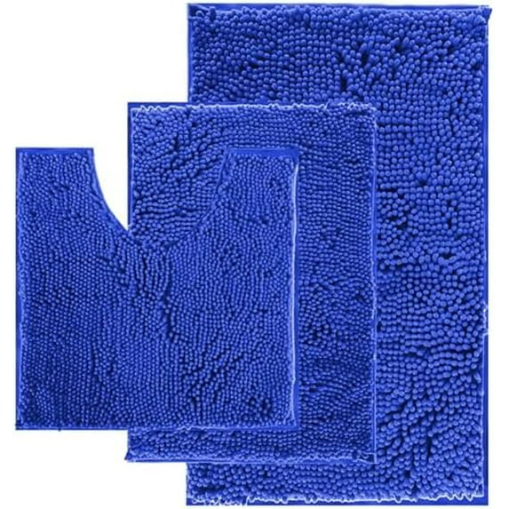 Blue Bath Mat - Super Soft Non-Slip, Machine Washable, Dries Quickly ...