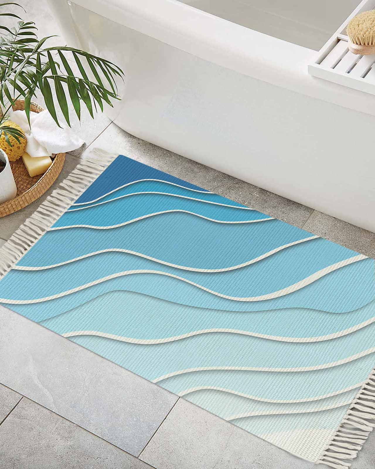 Blue,Bath Rug 2x3ft Woven Bathroom Entryway Runner Rug,Modern Abstract ...