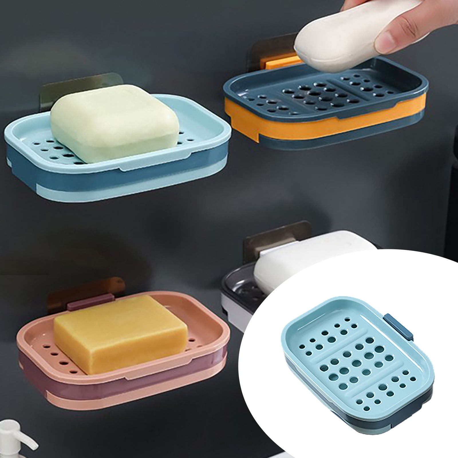 Blue Bathroom Products Shower Soap Rack Self Adhesive Soap Rack For ...