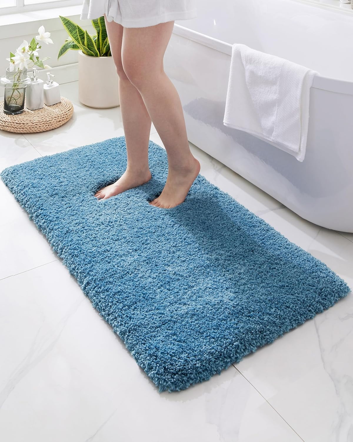 Blue Bathroom Rug 24x48 Non Slip Fluffy Bath Mat for Bathroom Floor ...