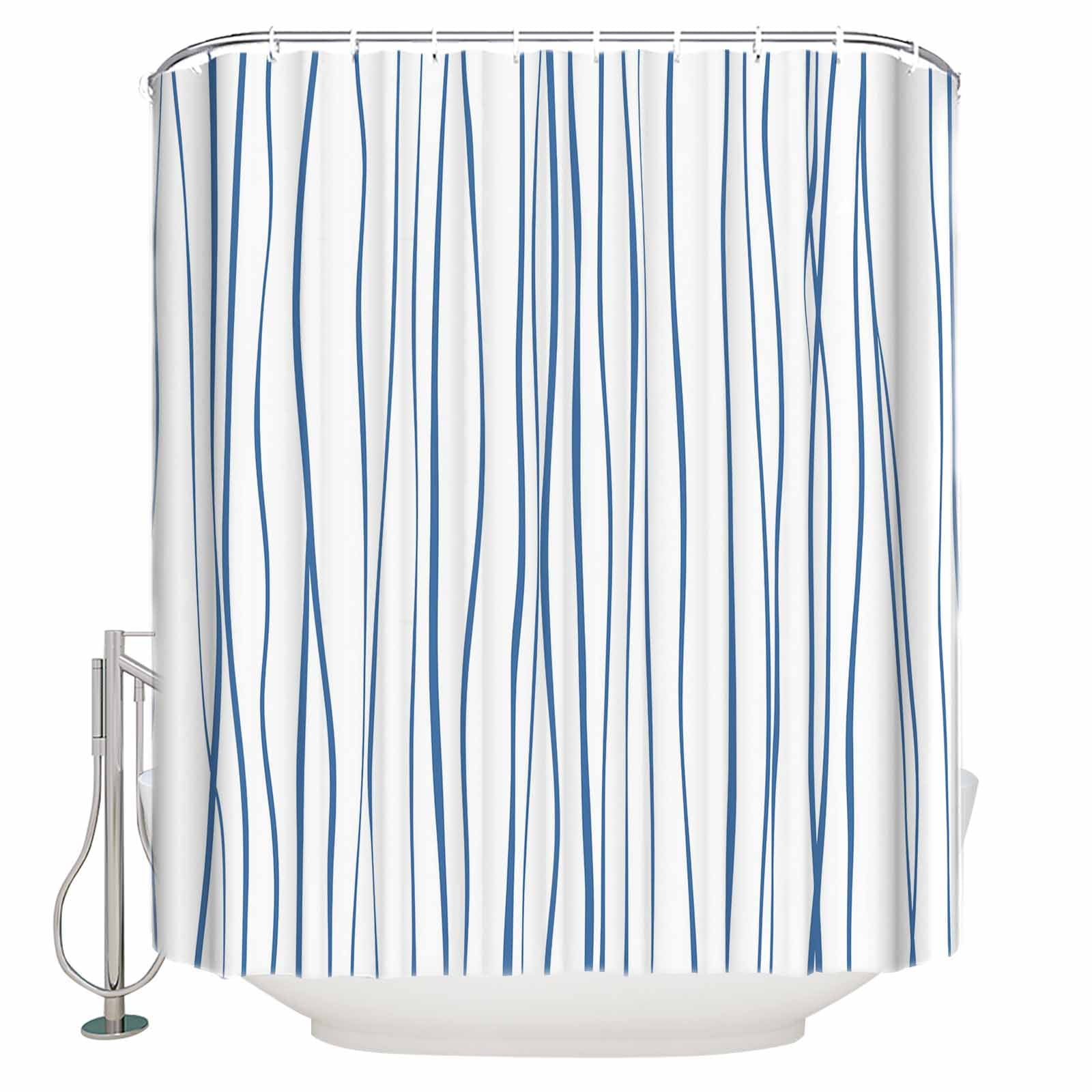 Blue Bathroom Shower Curtains with 12 Hooks Polyester Waterproof Shower ...