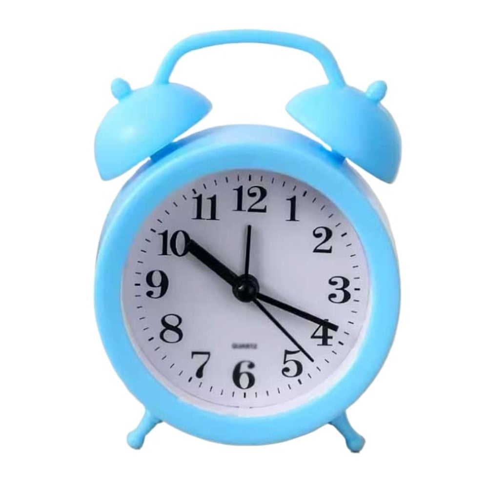 Blue Battery Operated Analog Alarm Clock Round Simple Suitable for ...